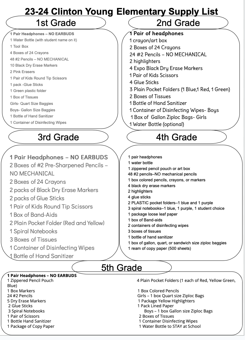 C.Y. -2023-24 Supply List - Clinton Young Elementary